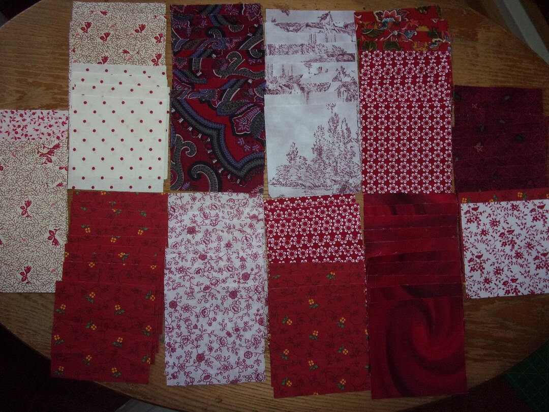100-3" Red Print Cotton Fabric Squares - Etsy