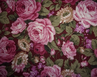 Red Pink Rose Striped Roses Olde English Garden Cotton Novelty Quilt ...