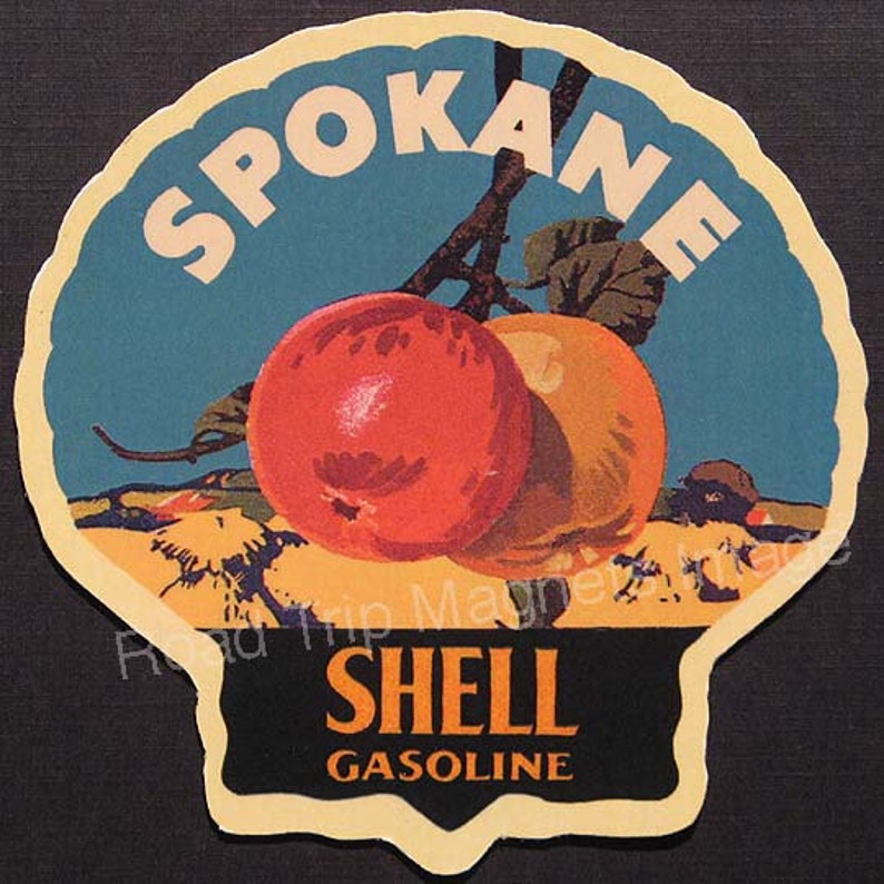 Shell Gasoline 1920s Travel Decal Magnet for SPOKANE WA. | Etsy