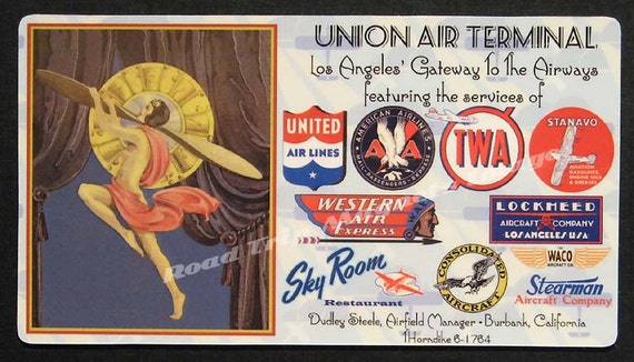 Union Air Terminal burbank Airport Promotional 1937 Ink | Etsy