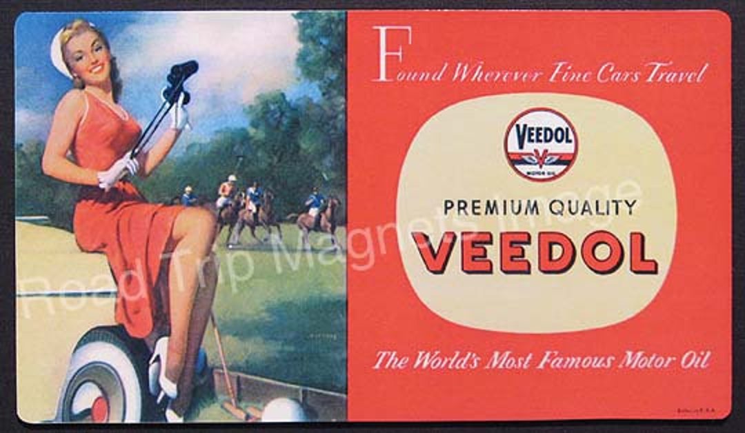 Veedol Motor Oil Pin up Girlie Ink Blotter Magnet Cute Blonde Waiting ...