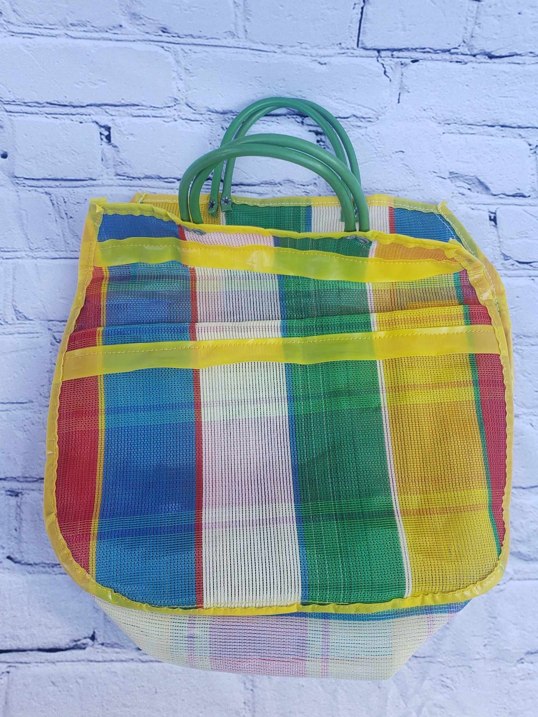 Vintage Mexican Mesh Market Tote Bag Colorful Stripes - Etsy