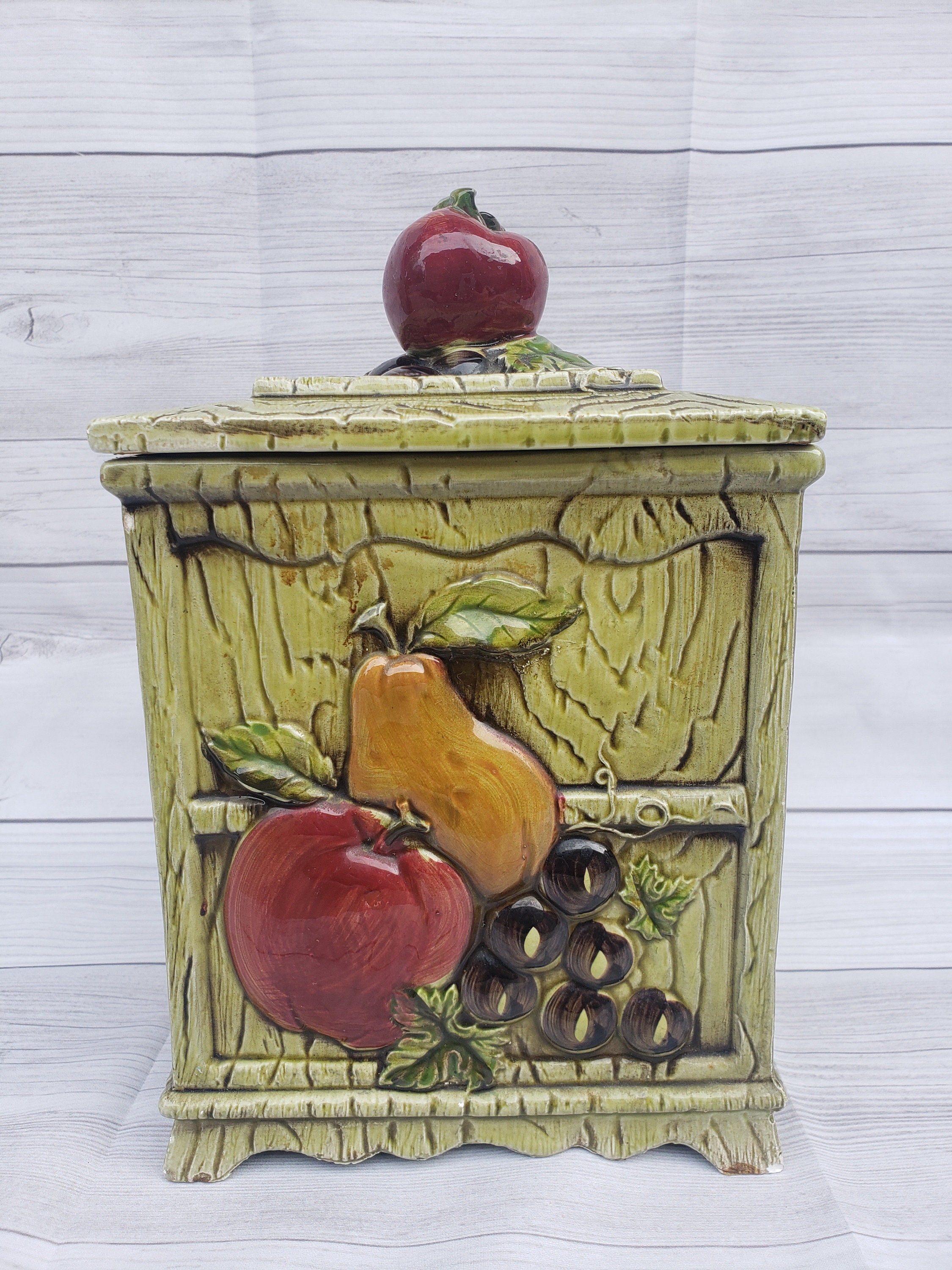 Vintage Geo Z Lefton Green Orchard Cookie Jar #3762 - Etsy
