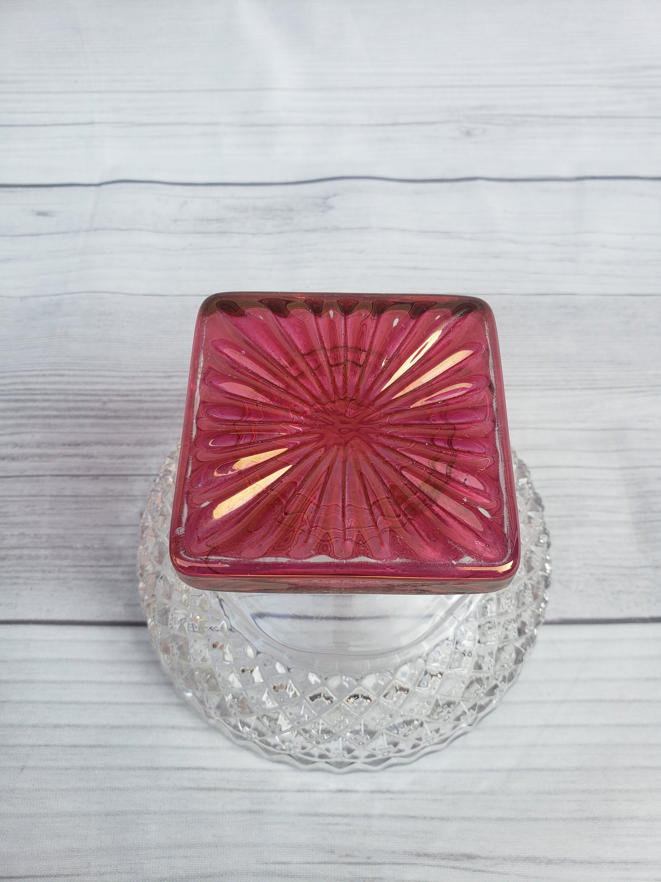 Vintage Westmoreland Lidded Candy Dish Ruby Red Flashed Diamond Point ...