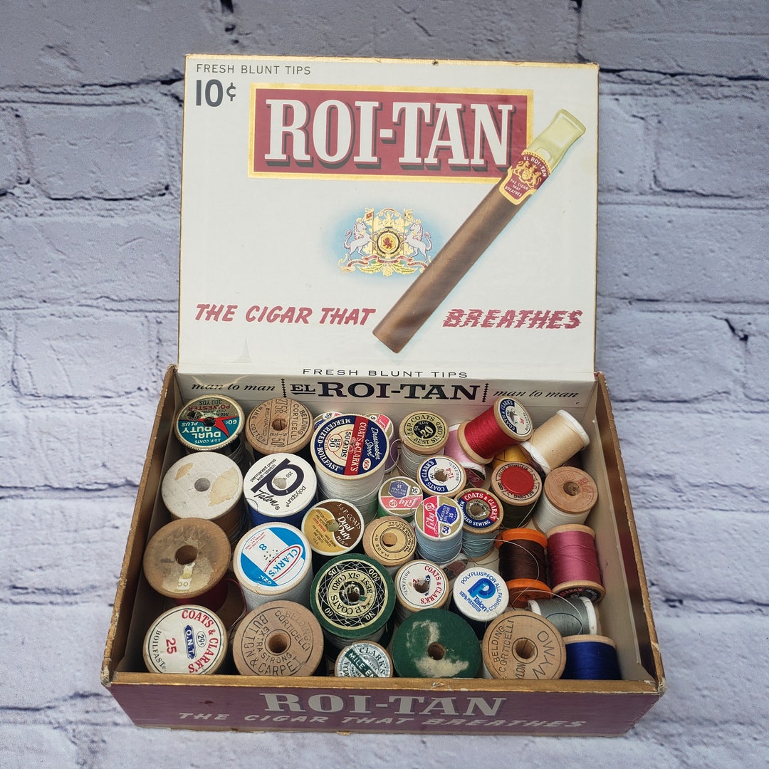 Vintage Cigar Box Full of Old Thread Spools Wooden - Etsy