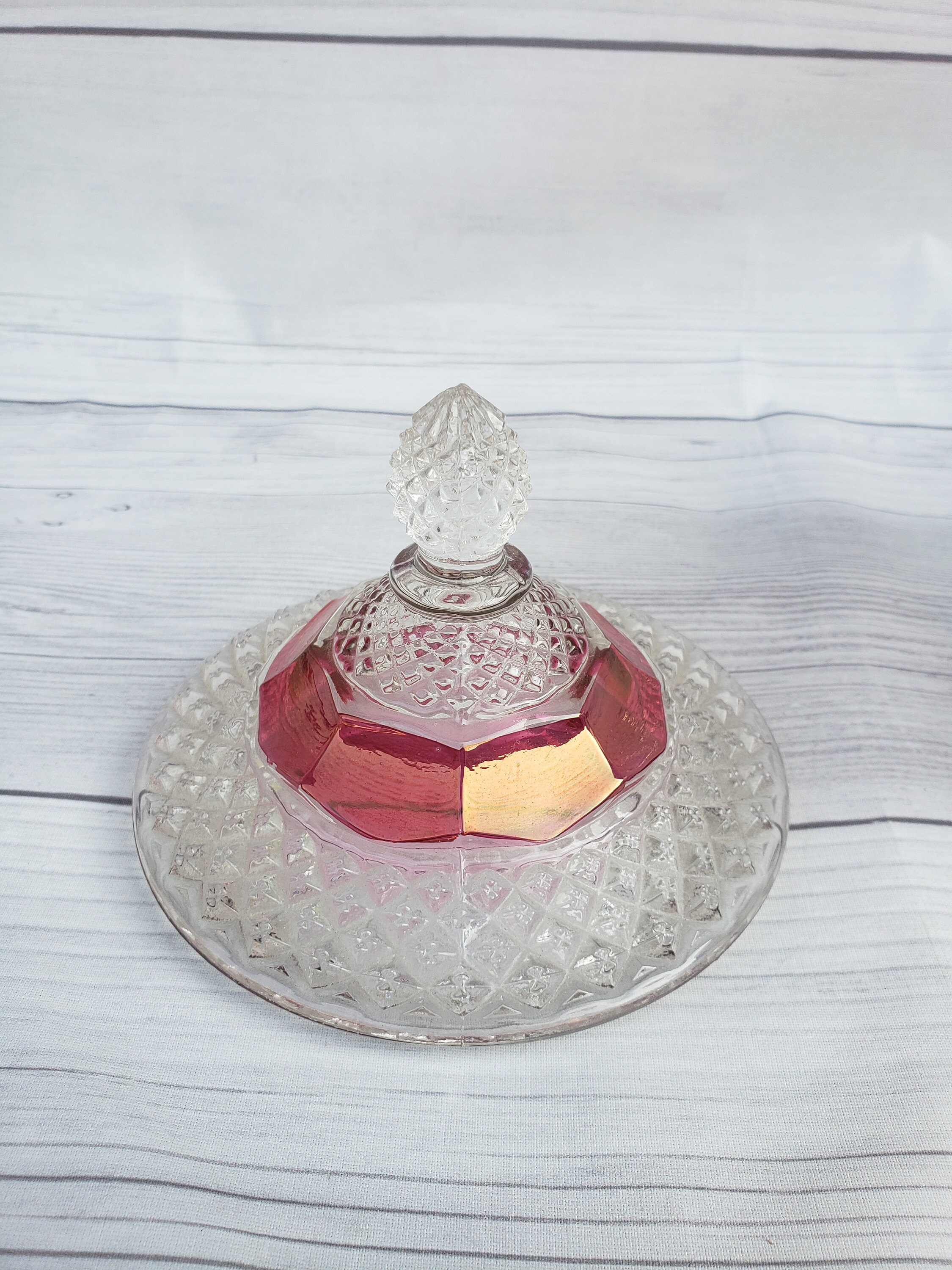 Vintage Westmoreland Lidded Candy Dish Ruby Red Flashed Diamond Point ...