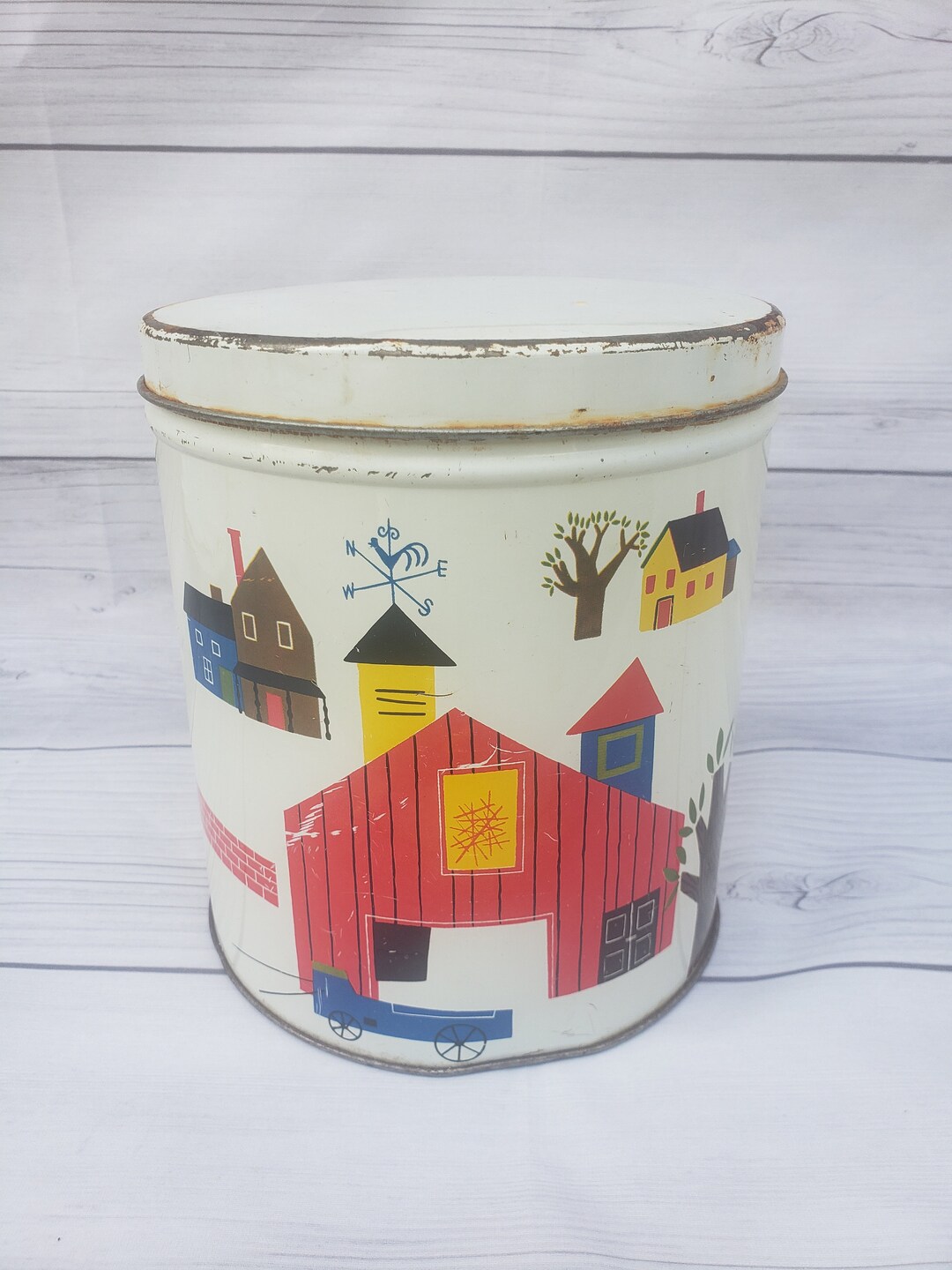 Vintage Tin Canister With Barn Farmhouse Decor Rustic - Etsy