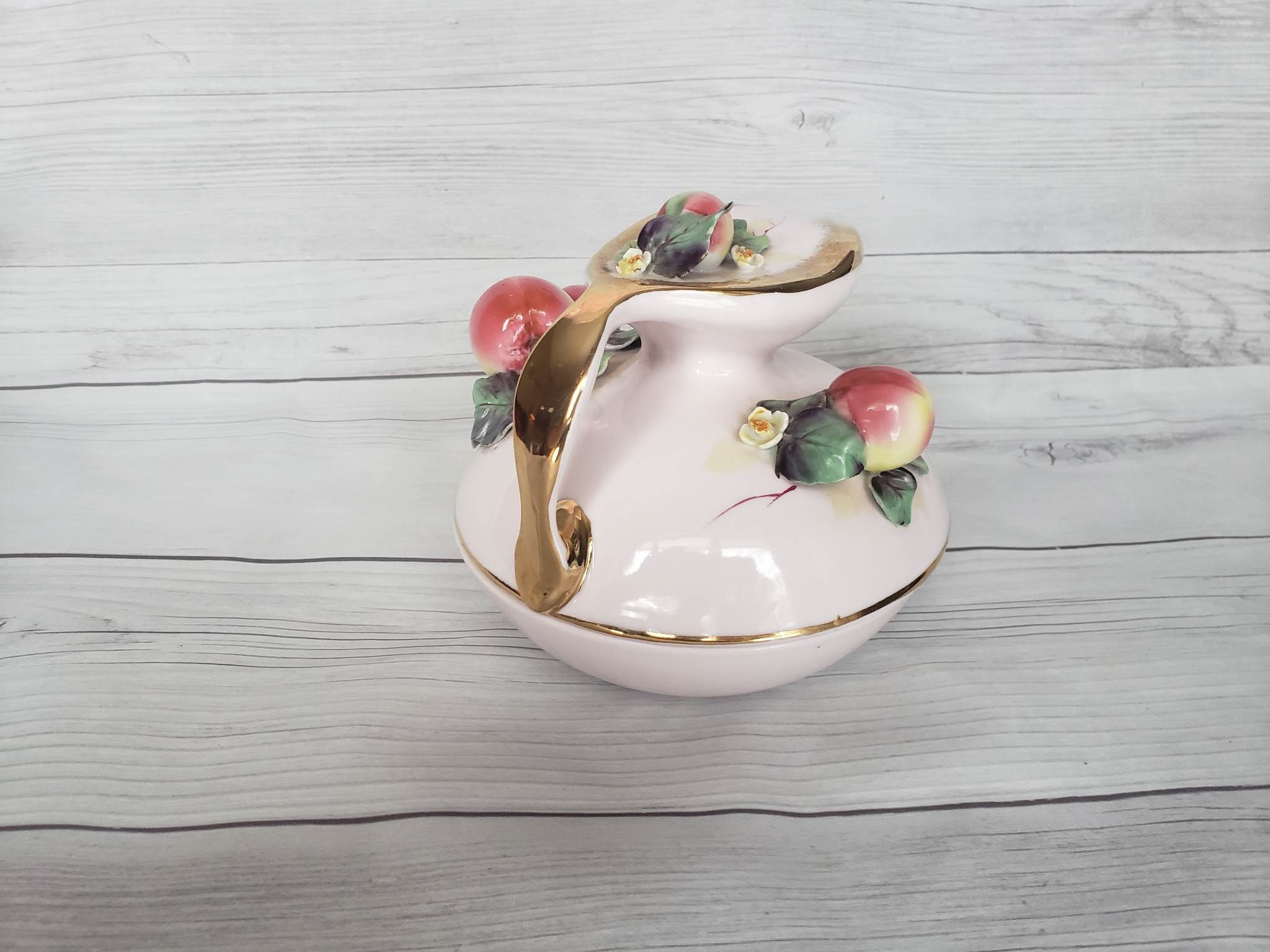 Vintage Rare 1956 Geo Z Lefton Peach Fruit Pink and Gold China Candy ...