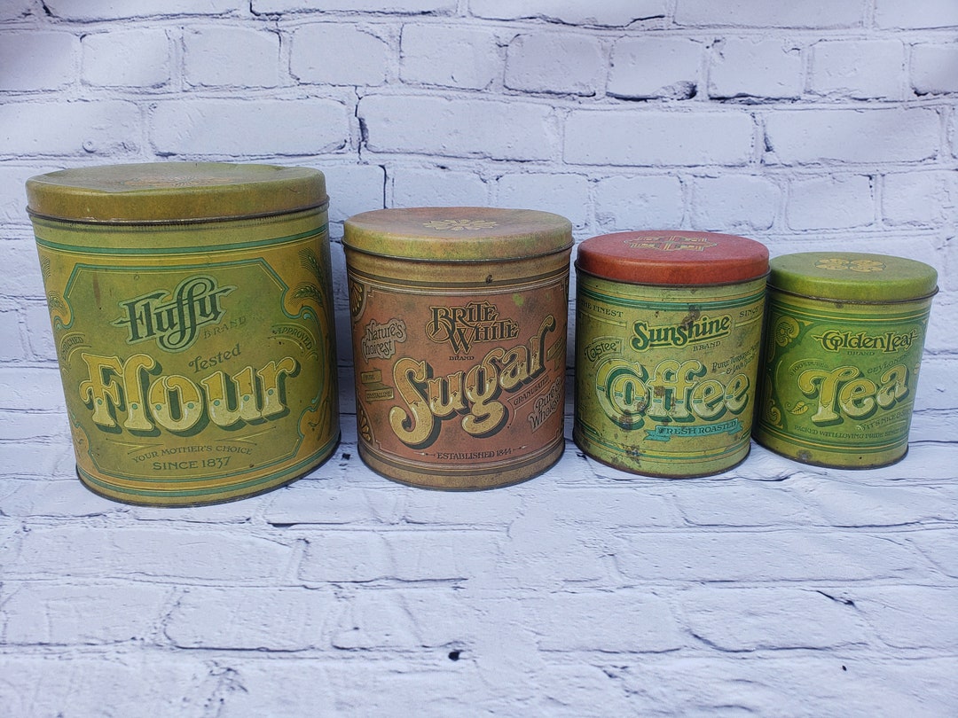 Vintage 4 Metal Canister Set Ballonoff Rustic Kitchen - Etsy Vintage 4 Metal Canister Set Ballonoff Rustic Kitchen - Etsy