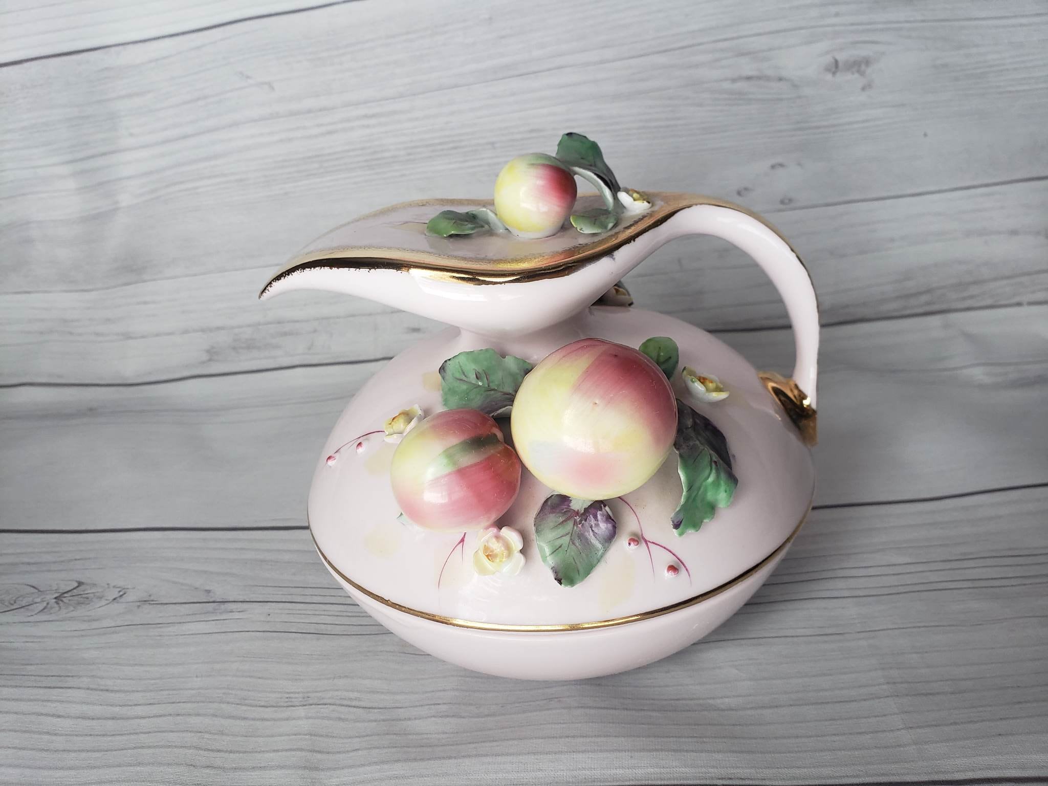 Vintage Rare 1956 Geo Z Lefton Peach Fruit Pink and Gold China Candy ...
