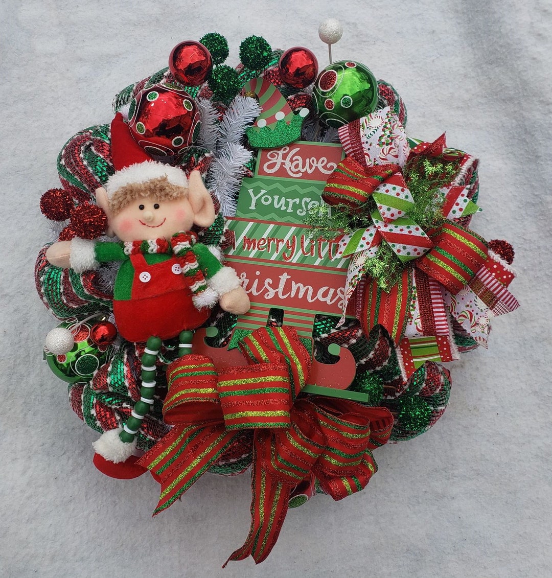 Large Santa's Elf Christmas Wreath Handmade - Etsy