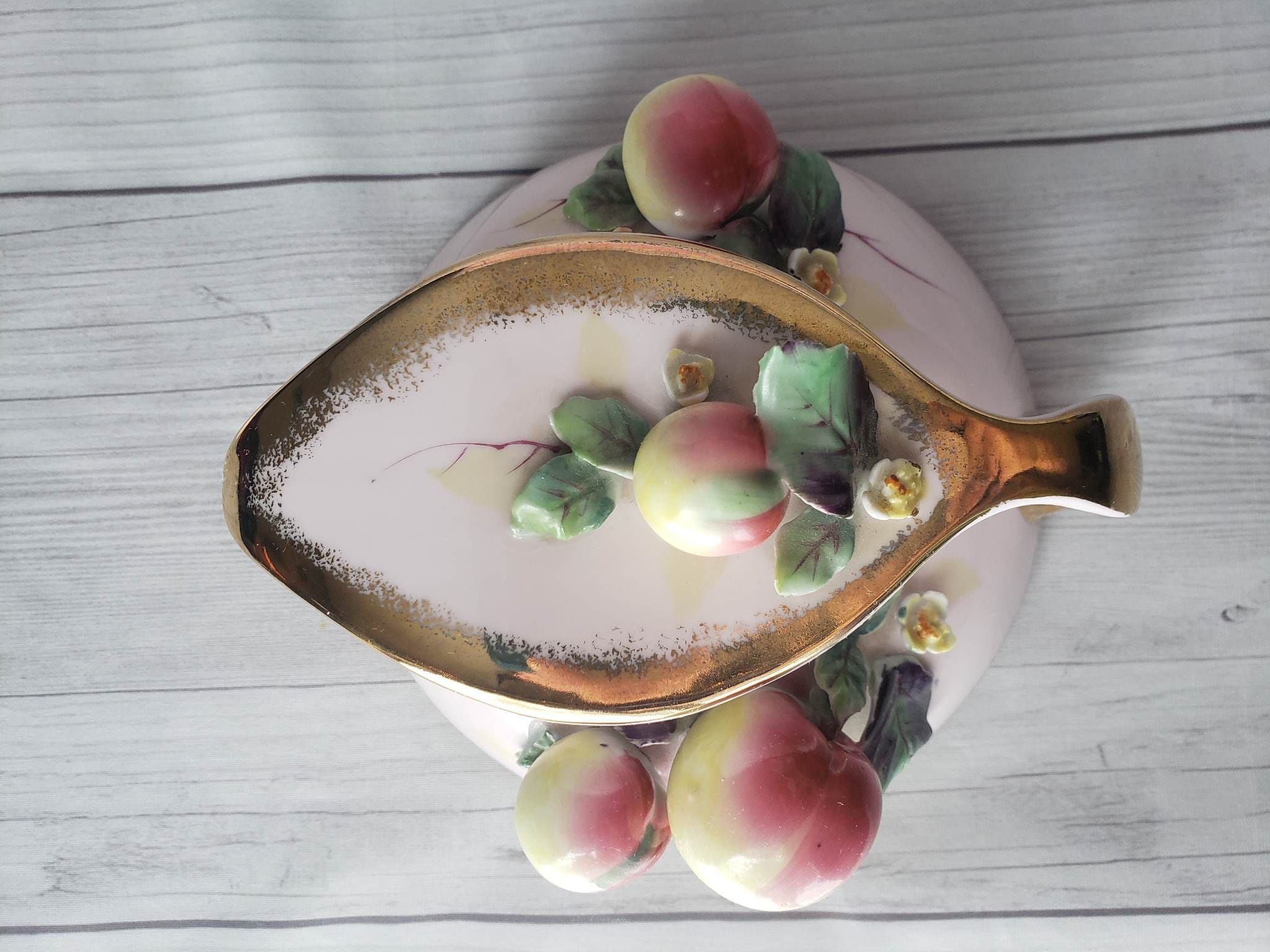 Vintage Rare 1956 Geo Z Lefton Peach Fruit Pink and Gold China Candy ...