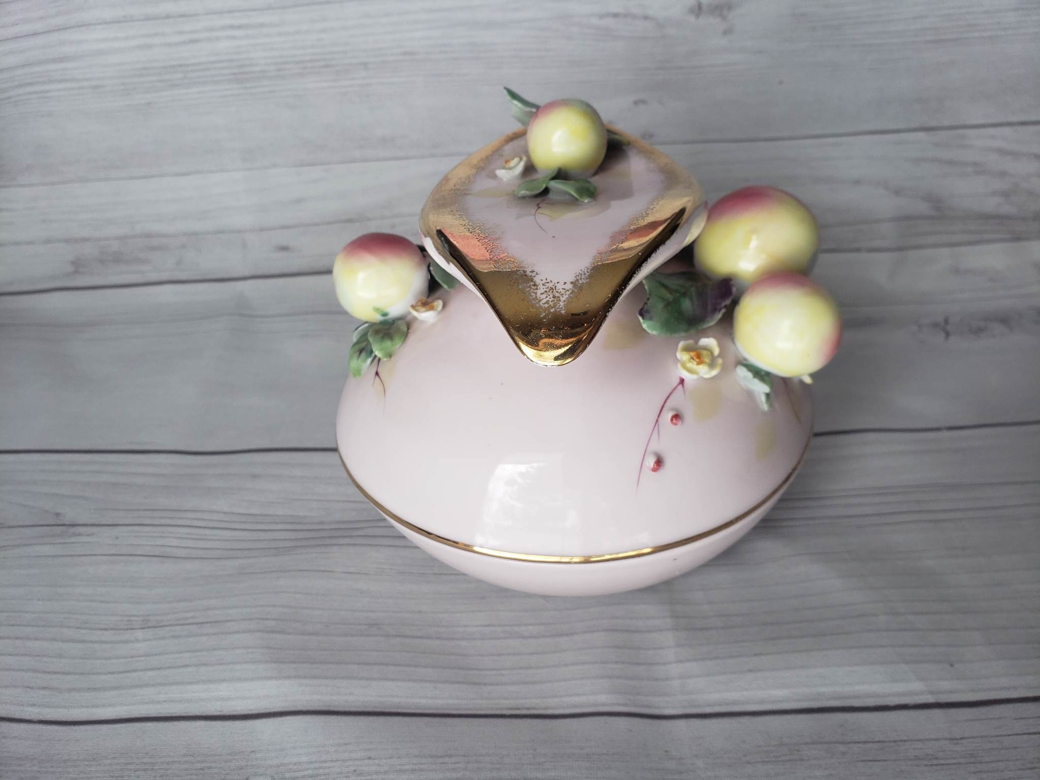 Vintage Rare 1956 Geo Z Lefton Peach Fruit Pink and Gold China Candy ...