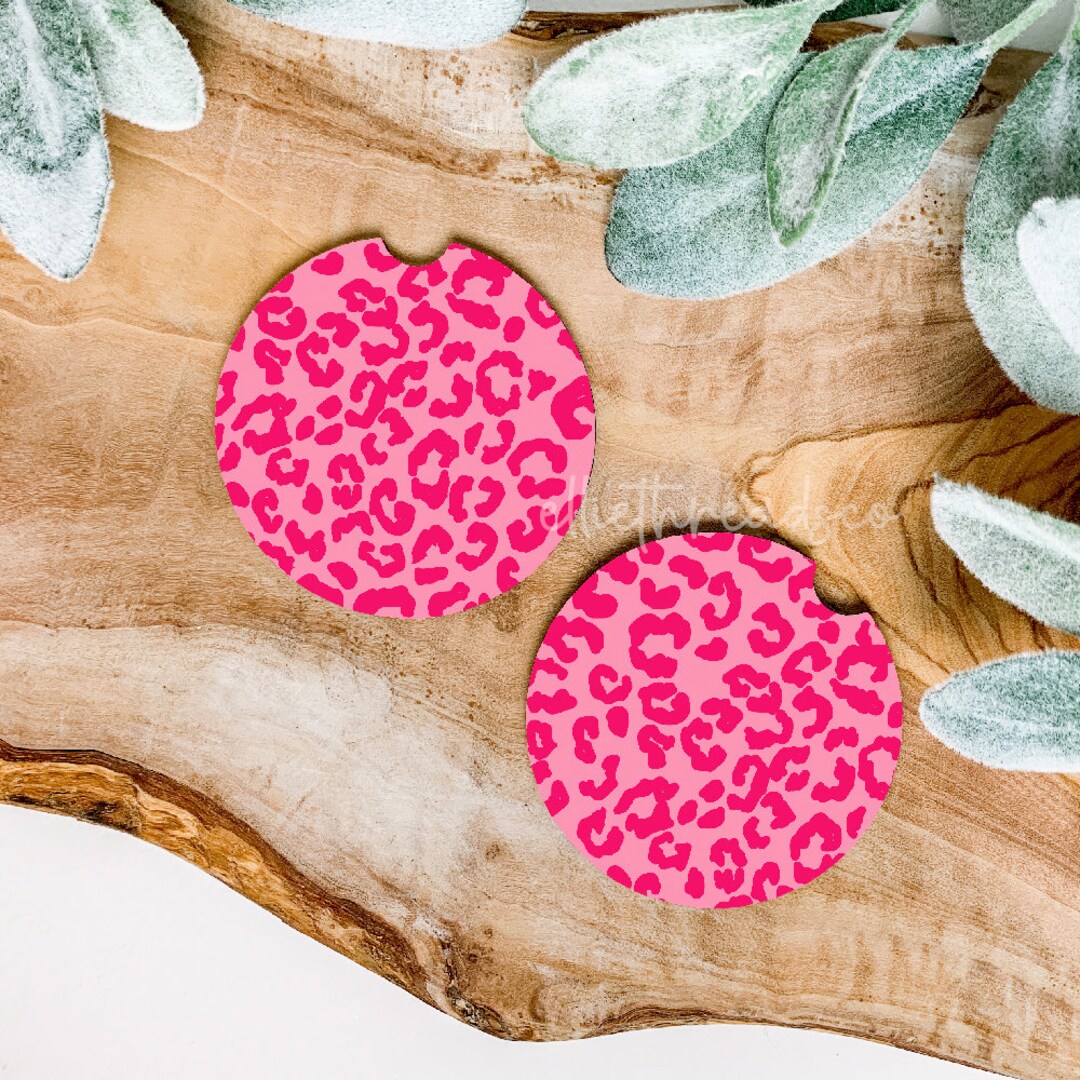 Hot Pink Leopard Car Coasters, Car Coasters, Set of 2 Car Coasters ...