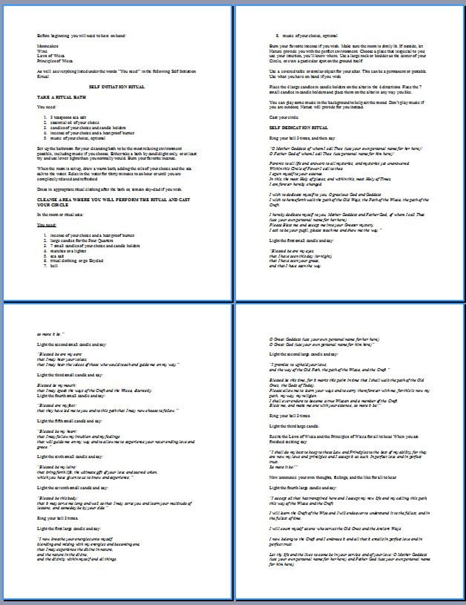 Wicca Self Initiation, Solitary Self Dedication Ritual, Book of Shadows ...