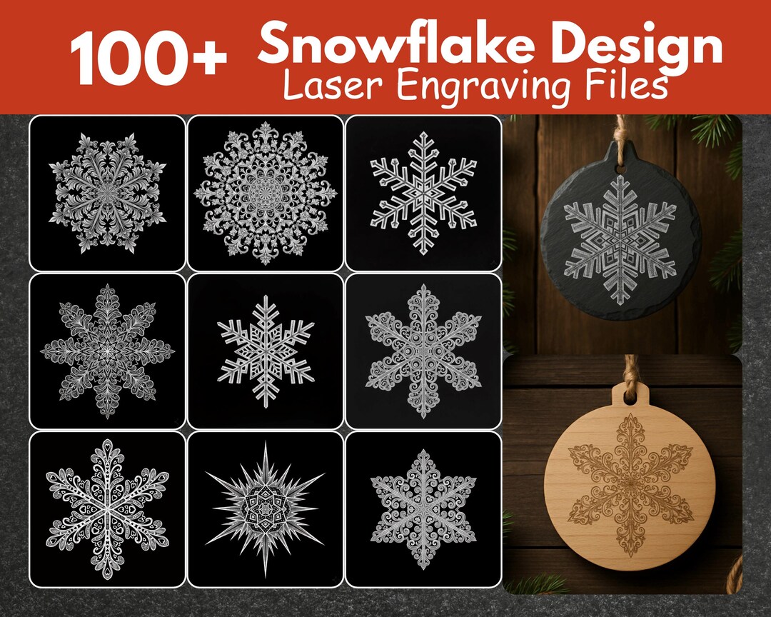 Snowflake Laser Engraving Designs | Winter Ornament PNG Bundle (digital ...