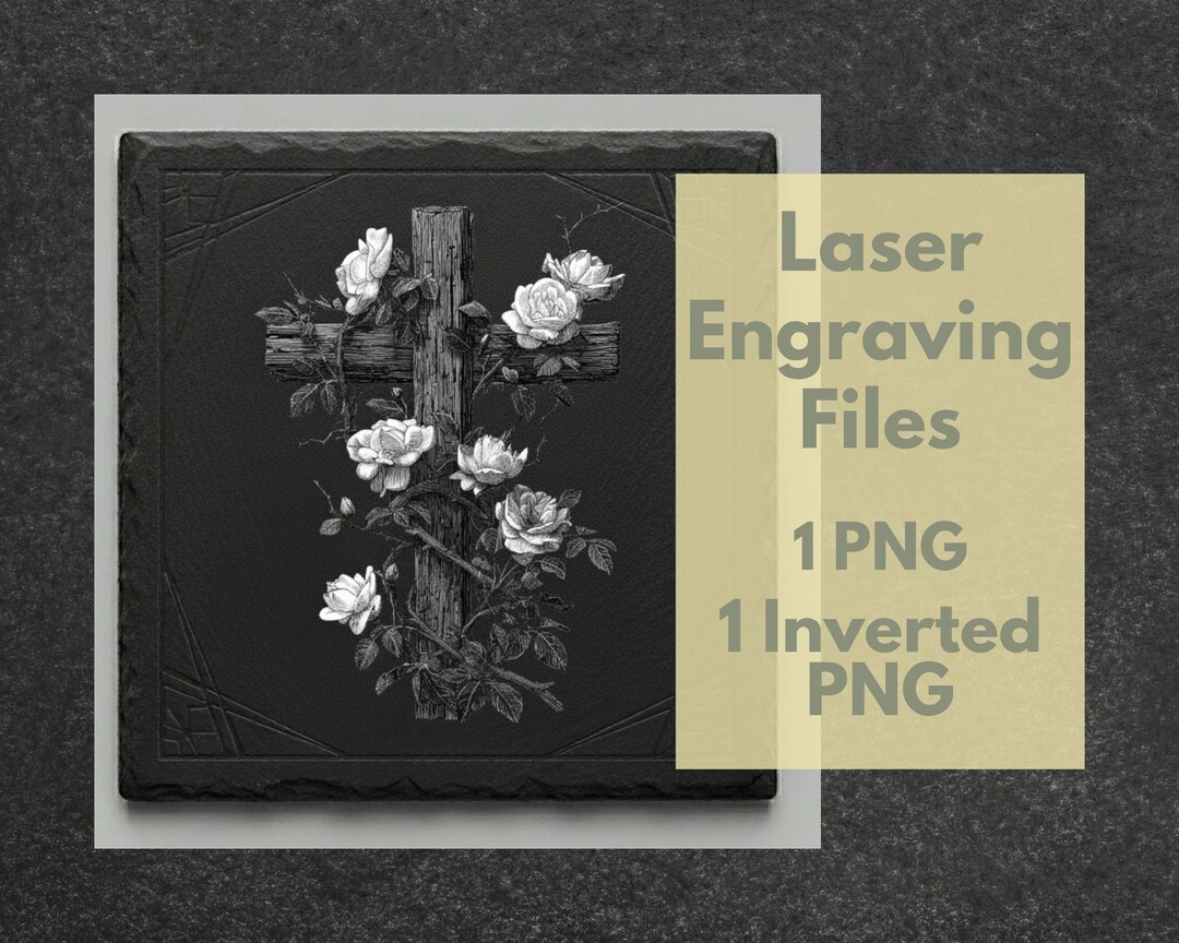 Rose Cross Engraving Design | Black & White PNG for Laser Engraving ...