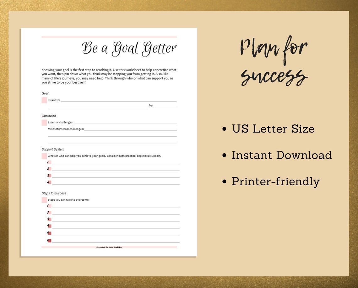 Be a Goal Getter | Vision Board Printable | Goal Setting Printable ...
