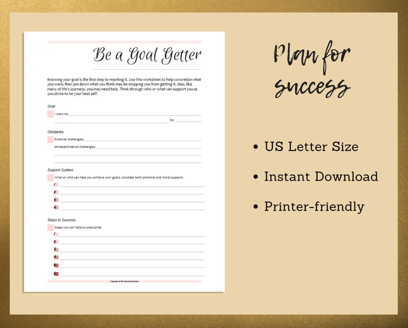 Be a Goal Getter | Vision Board Printable | Goal Setting Printable ...