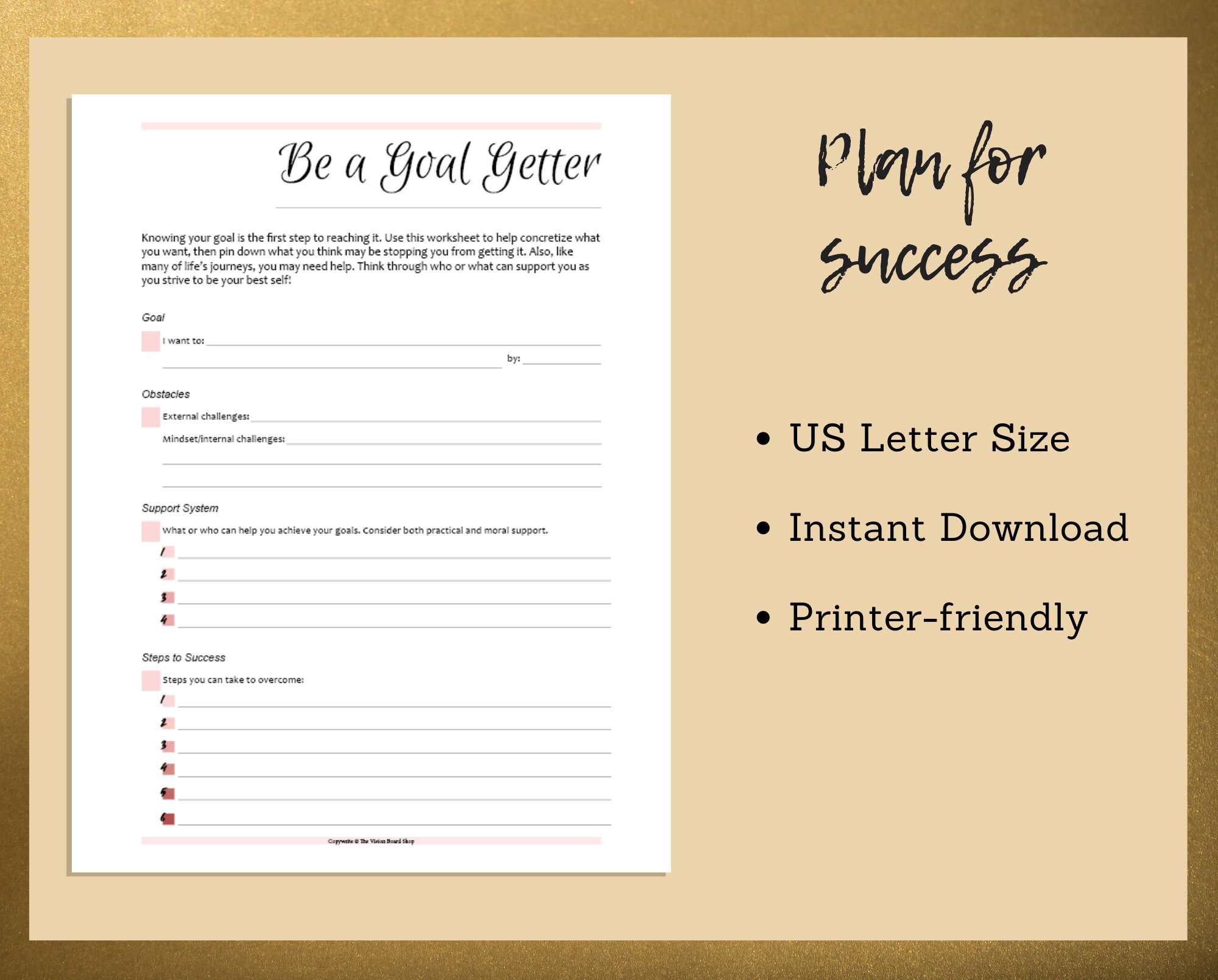 Be a Goal Getter | Vision Board Printable | Goal Setting Printable ...