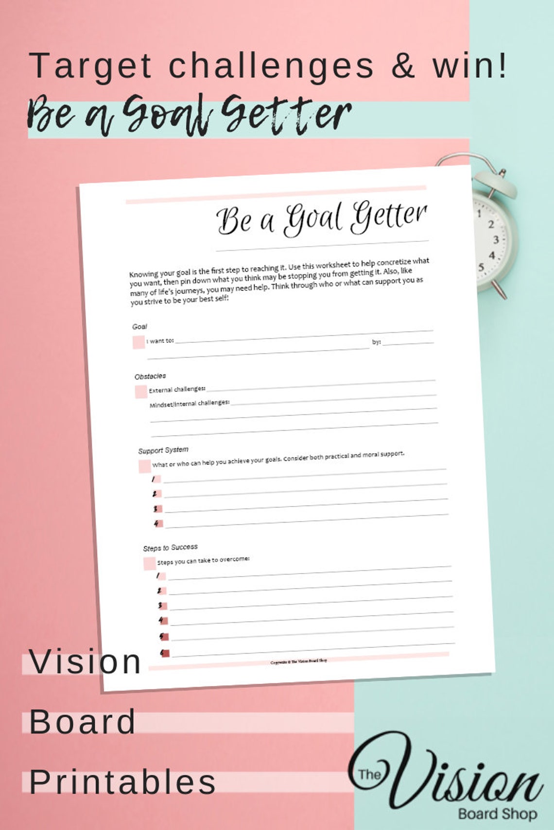 Be a Goal Getter | Vision Board Printable | Goal Setting Printable ...