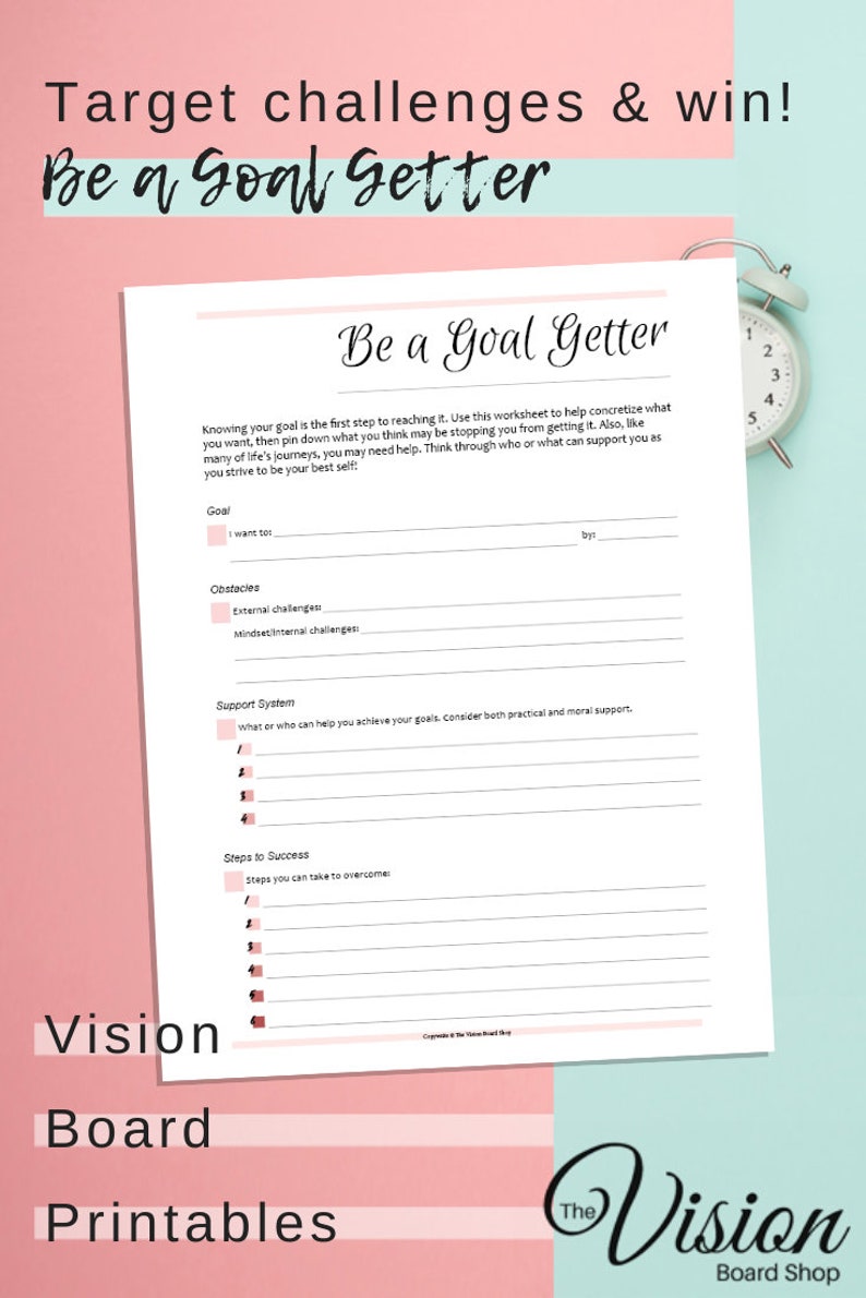 Be a Goal Getter | Vision Board Printable | Goal Setting Printable ...