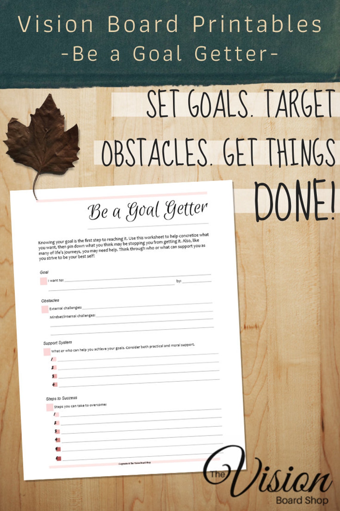 Be a Goal Getter | Vision Board Printable | Goal Setting Printable ...