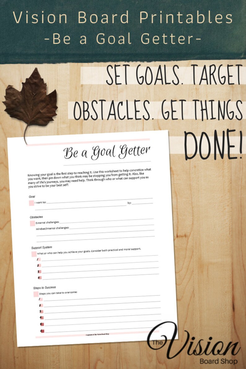 Be a Goal Getter | Vision Board Printable | Goal Setting Printable ...
