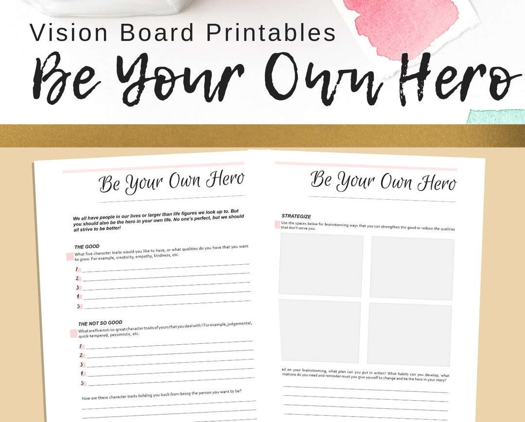 Vision Board Printables | Be Your Hero | Vision Board Exercise | Goal ...