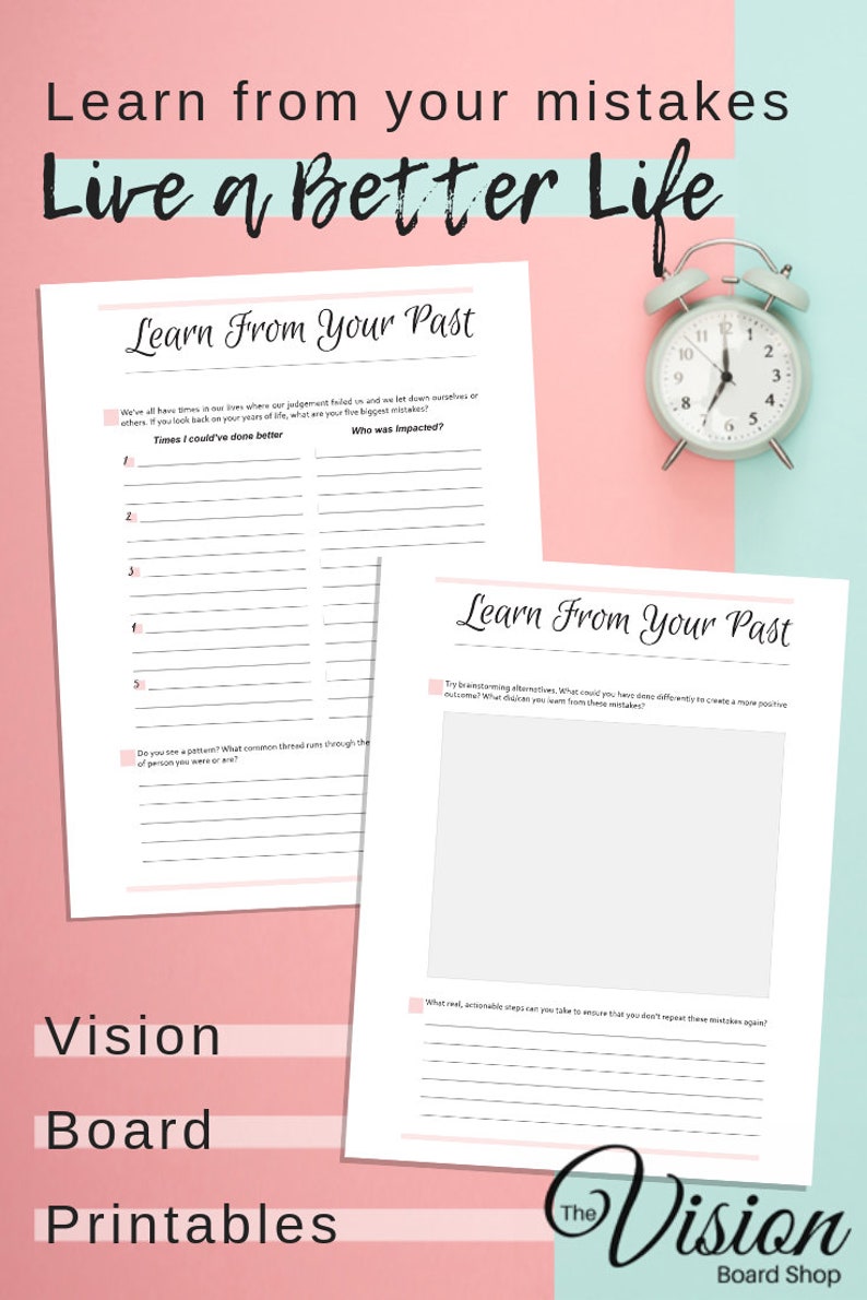Vision Board Printable | Learn From the Past | Goal Setting Printable ...