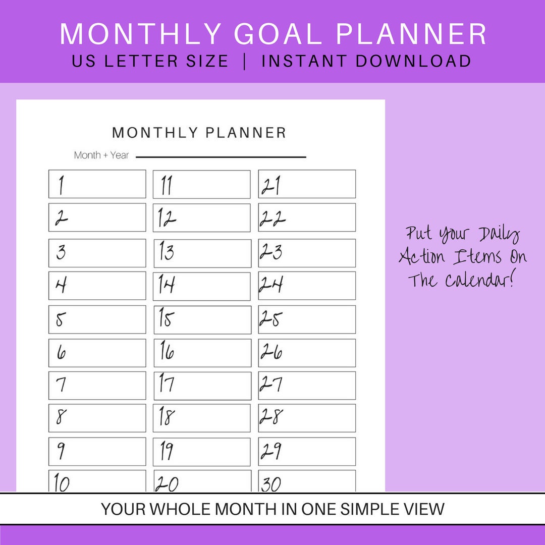 Monthly Printable Goals Planner Goal Planning Printables Month Planner ...
