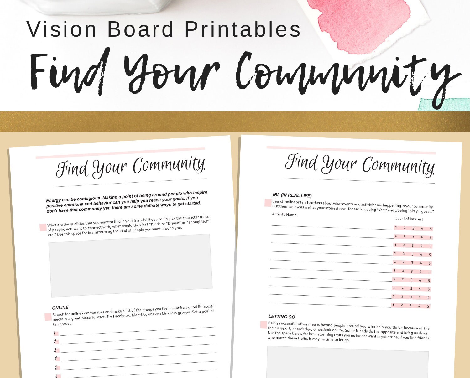 Vision Board Printables Find Your Community Vision Board Exercise Goal ...