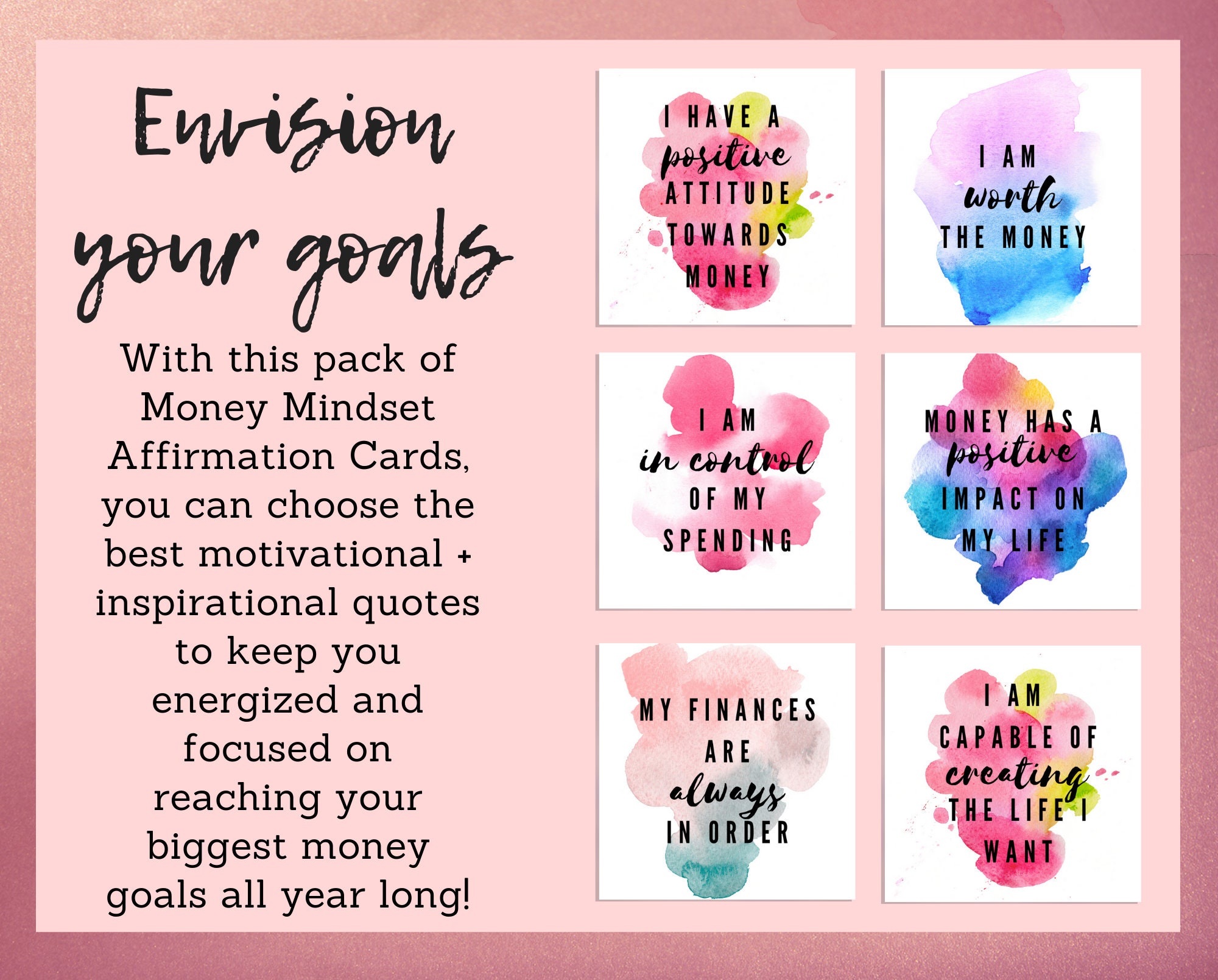 Vision Board Money Mindset Affirmation Cards | Goal Cards | Vision ...