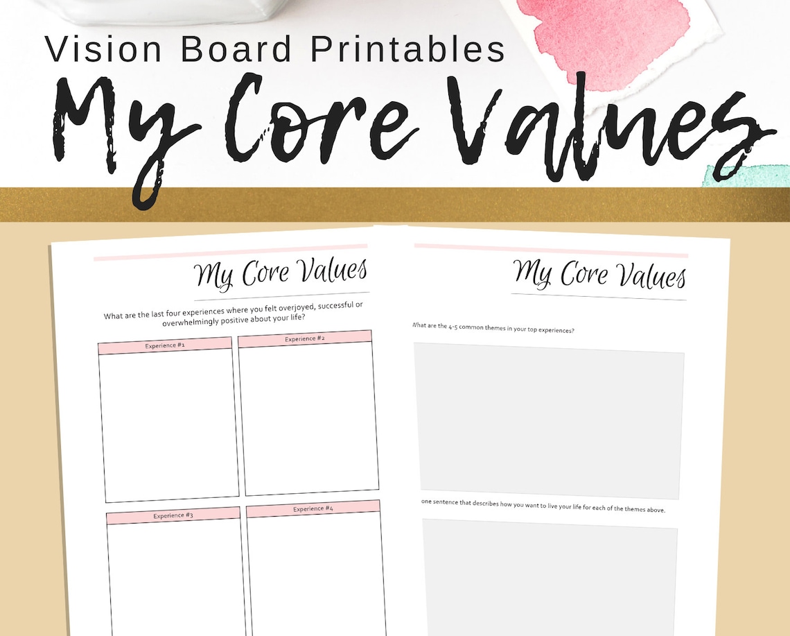 My Core Values Printables | Vision Board Activity | Self Help Journal ...