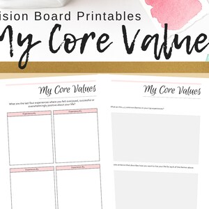 My Core Values Printables | Vision Board Activity | Self Help Journal ...