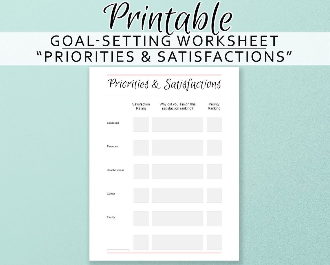 Priorities Worksheet | Goal Setting | Self Help Printables | Priorities ...