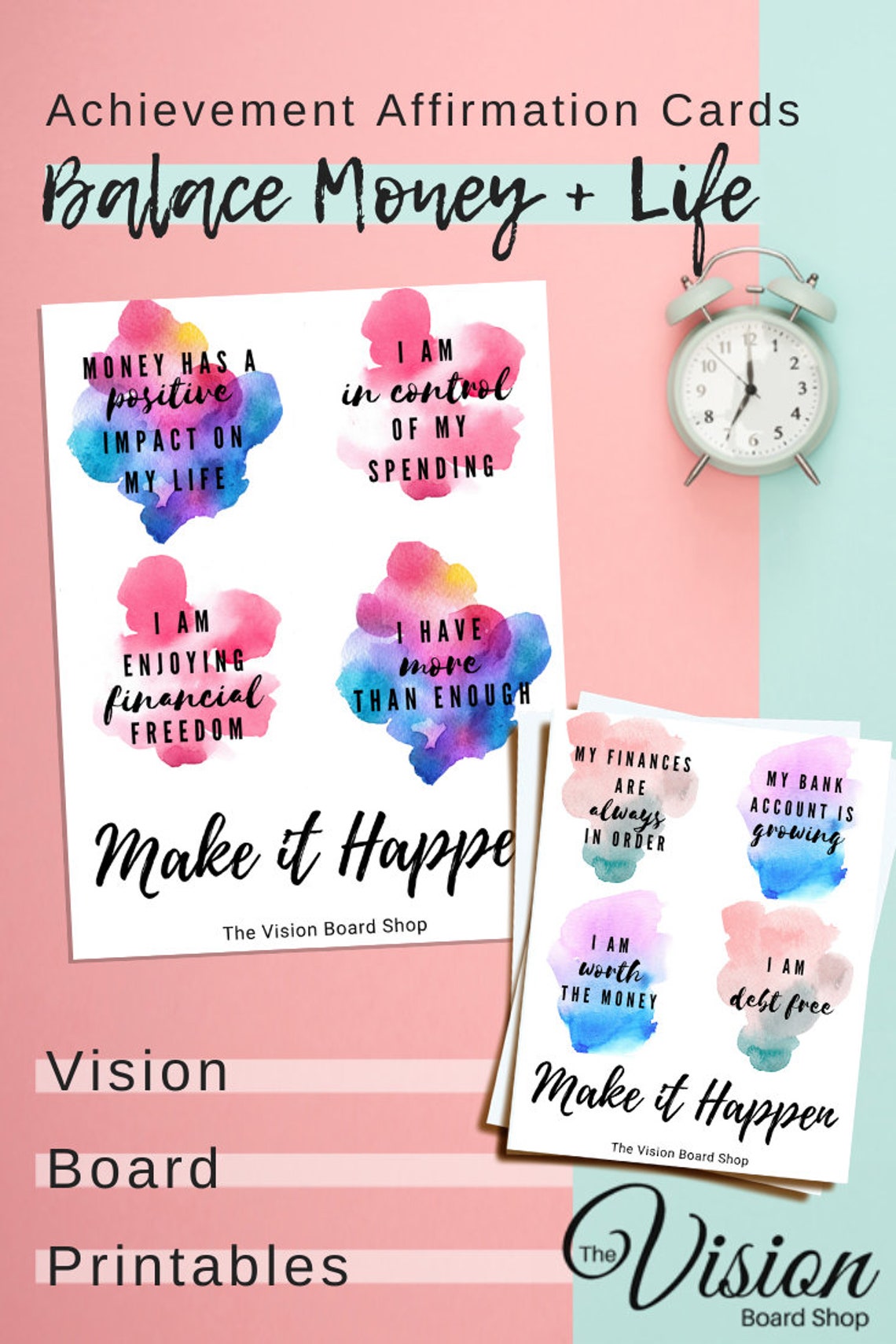 Vision Board Money Mindset Affirmation Cards | Goal Cards | Vision ...
