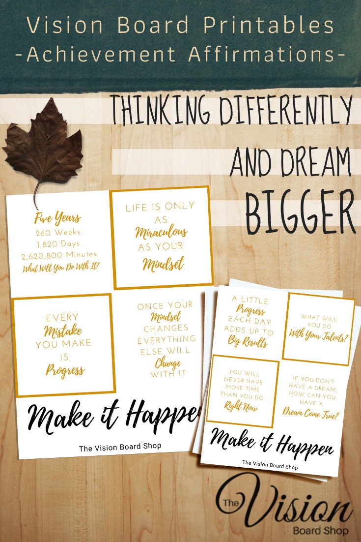 Achievement Affirmation Cards Goal Cards Vision Board Printables ...