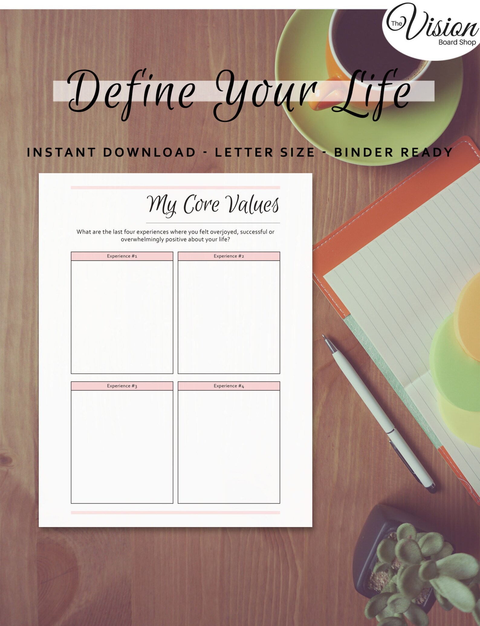 My Core Values Printables | Vision Board Activity | Self Help Journal ...