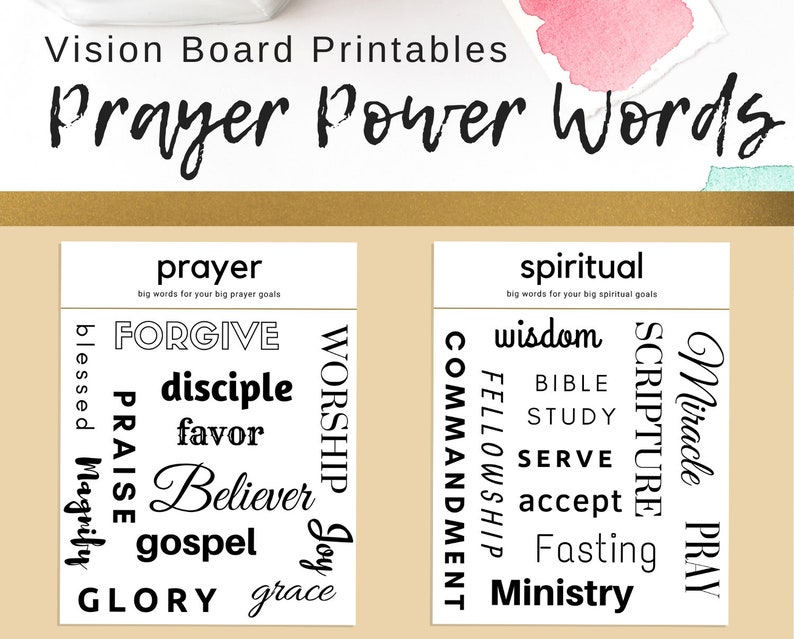 Prayer Vision Board Printables | Spiritual Words | Vision Board Words ...