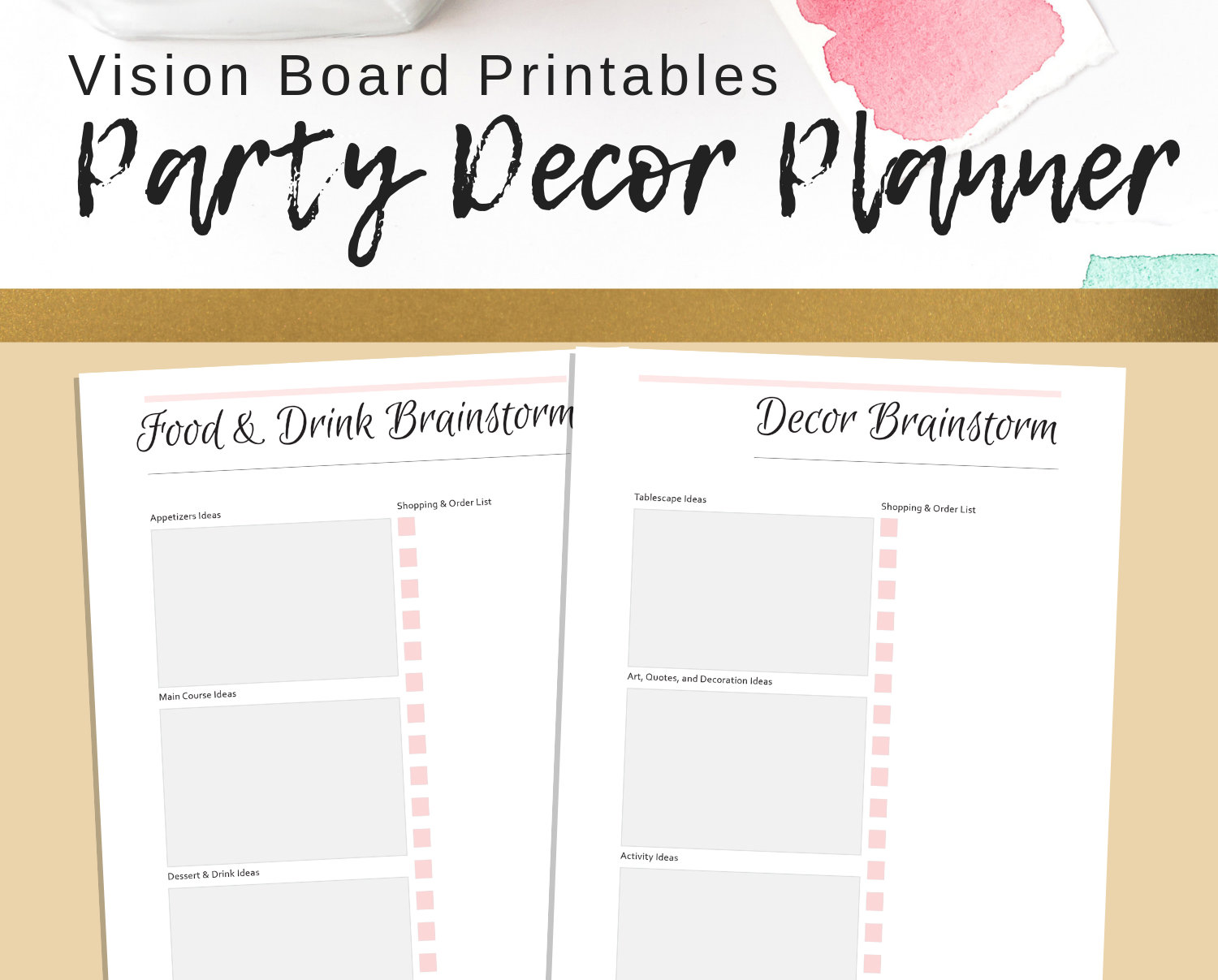 Event Planning Printable | Decor Brainstorm | Vision Board Activity ...
