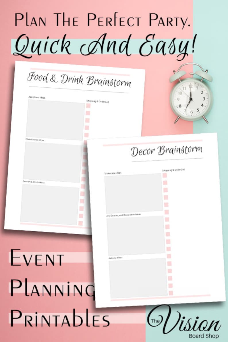 Event Planning Printable | Decor Brainstorm | Vision Board Activity ...