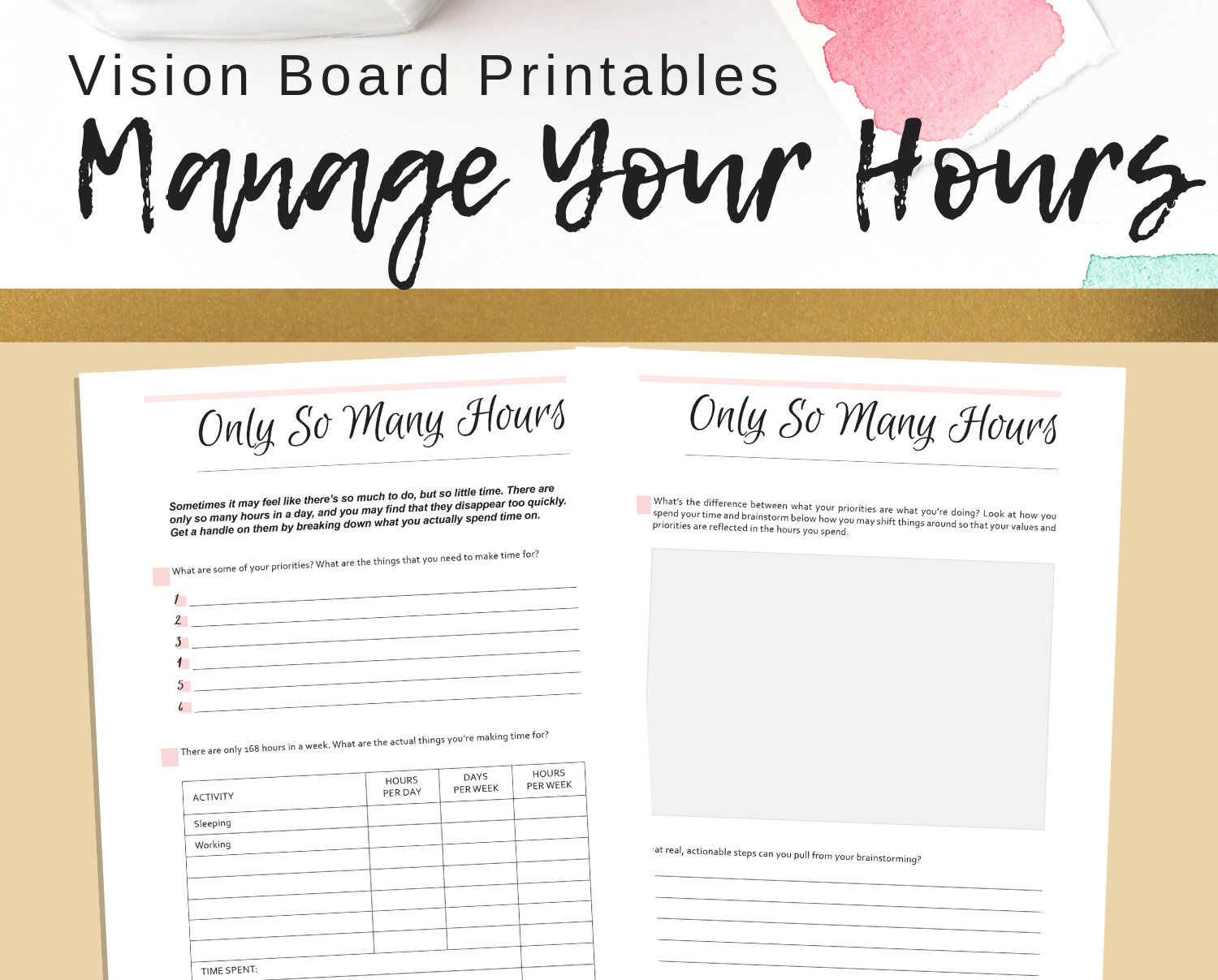 Vision Board Printables | Manage Your Hours | Vision Board Exercise ...