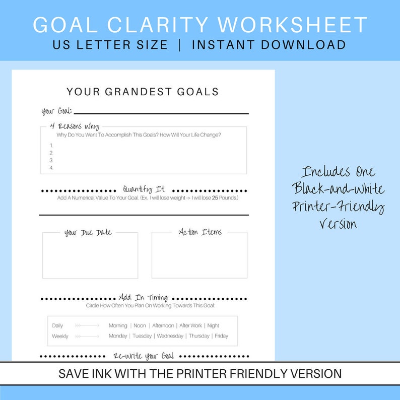 Goal Setting Worksheet | Goal Clarity Guide | Goal Outline | Goal ...