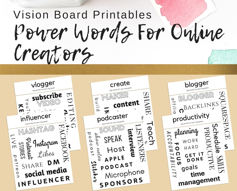 Vision Board Printables | Online Creators Power Words | Affirmation ...