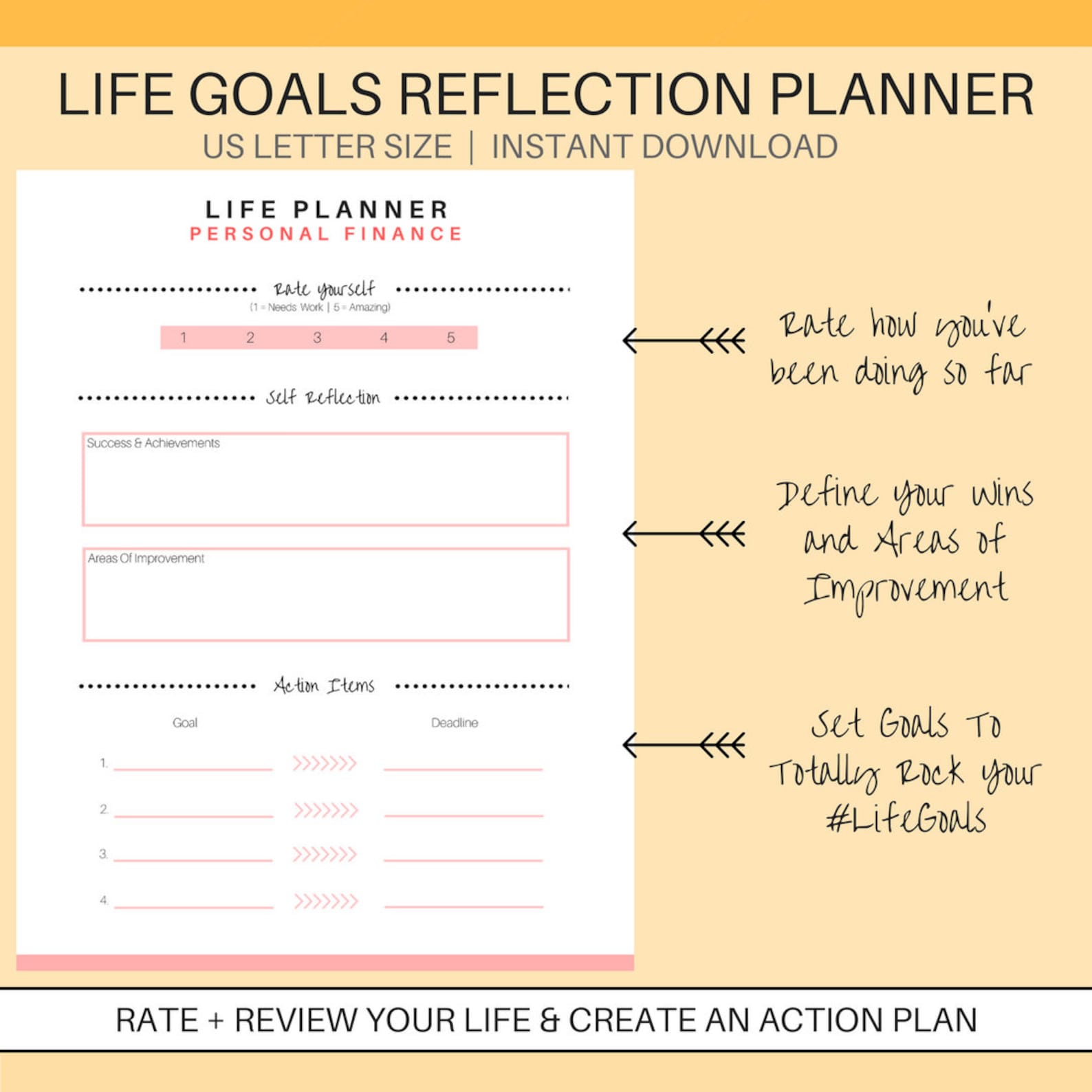 Life Goals Reflection Planner | Performance Review | Goals Review ...