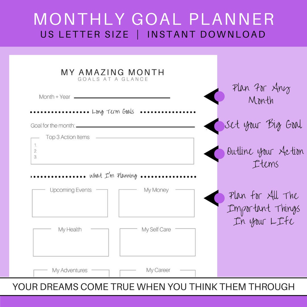 Monthly Printable Goals Planner Goal Planning Printables Month Planner ...
