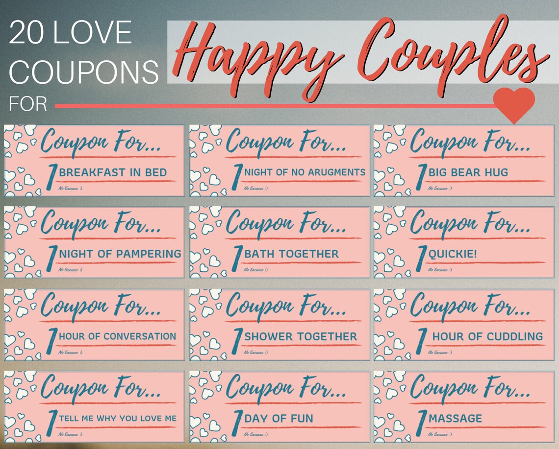 Happy Couple Love Coupons | Romance Printable | Love Vouchers | for ...