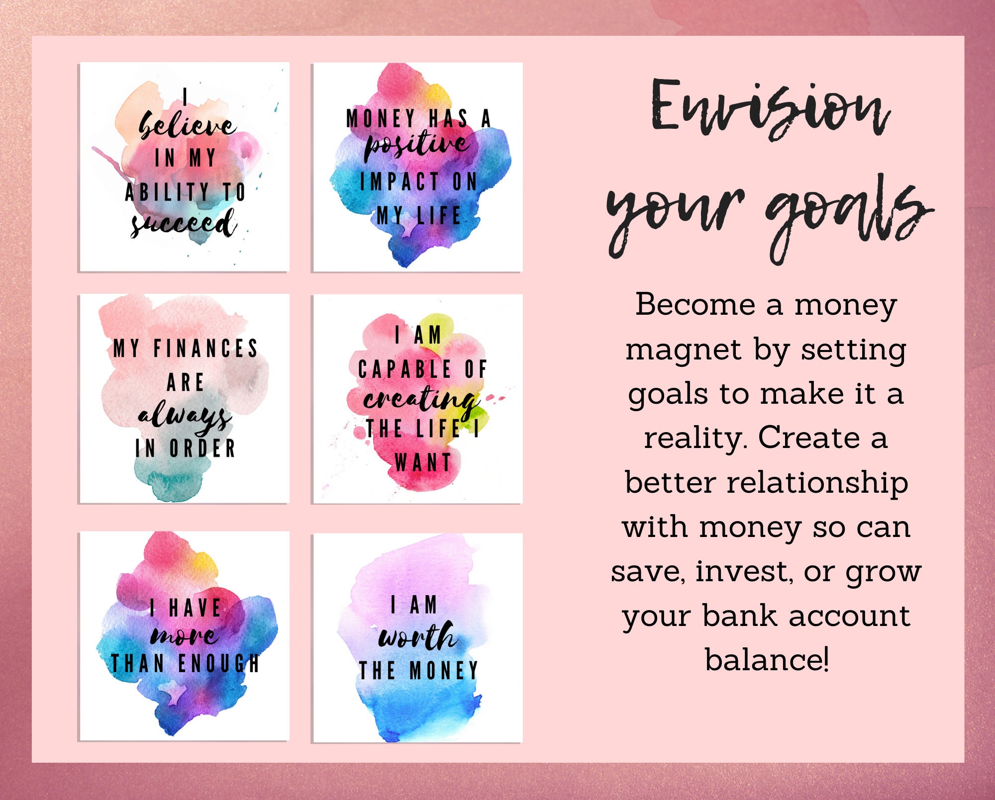 Vision Board Money Mindset Affirmation Cards | Goal Cards | Vision ...