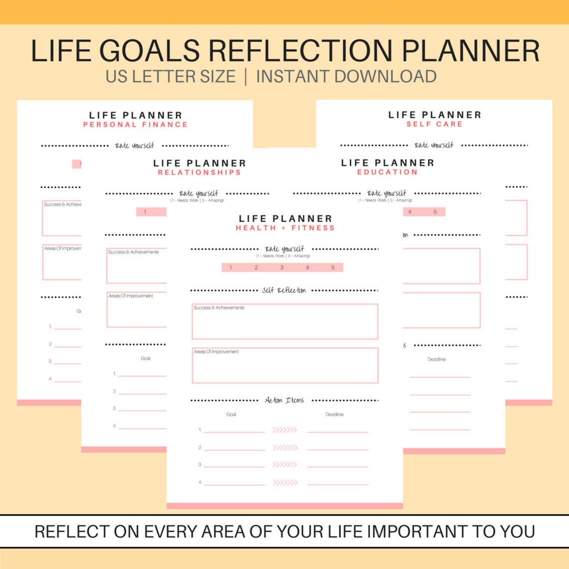 Life Goals Reflection Planner | Performance Review | Goals Review ...